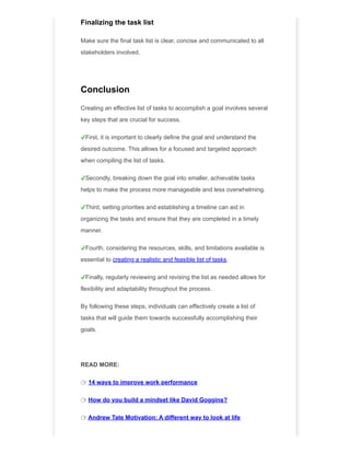 What is the process of creating an effective list of tasks to ...