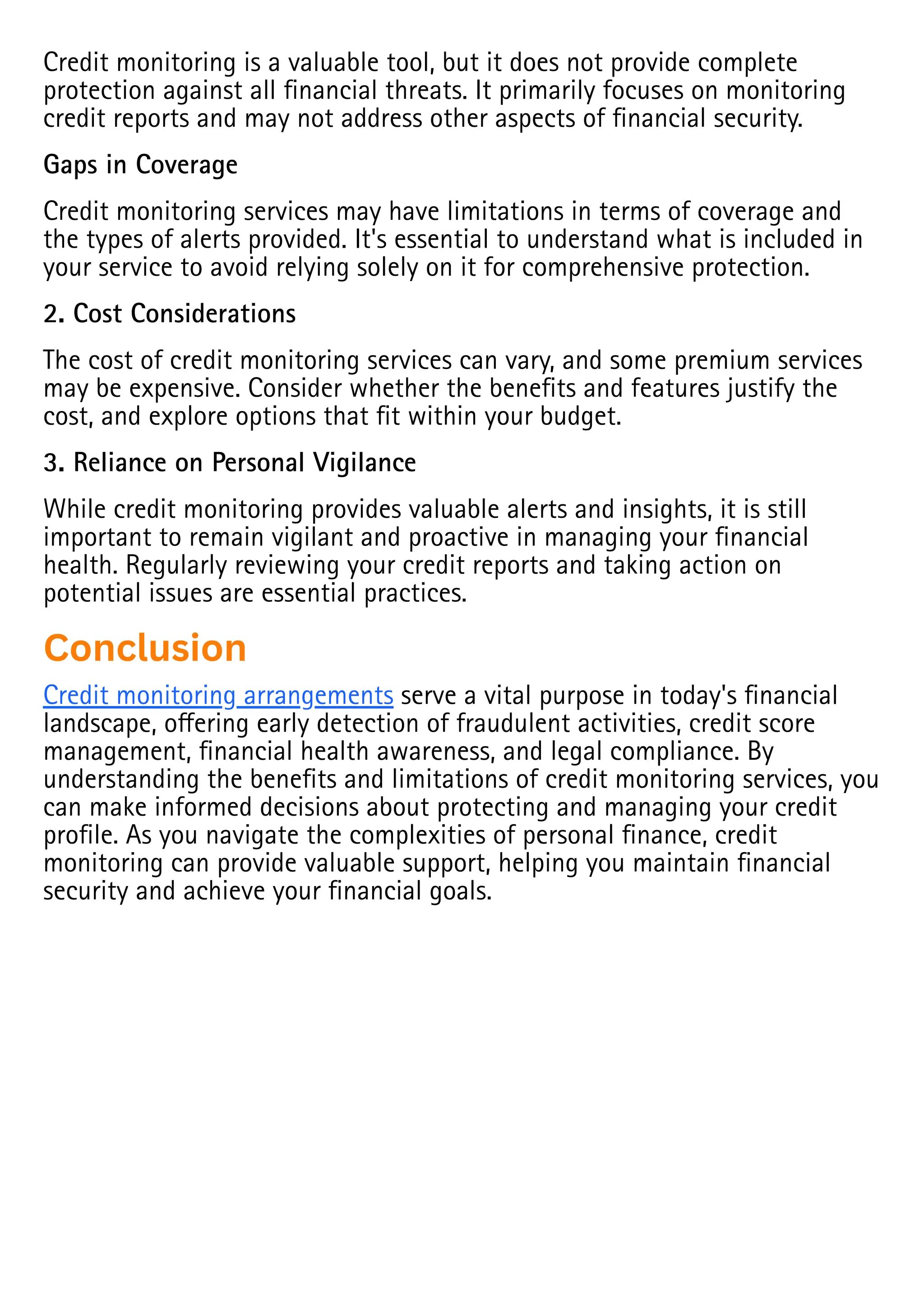 What is the purpose of Credit Monitoring Arrangement.pdf