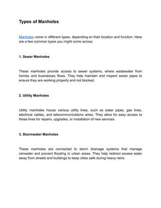 What is the Purpose of Manhole Covers..? | PDF