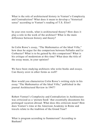 What is the role of architectural history in Venturi’s Complexity an.docx
