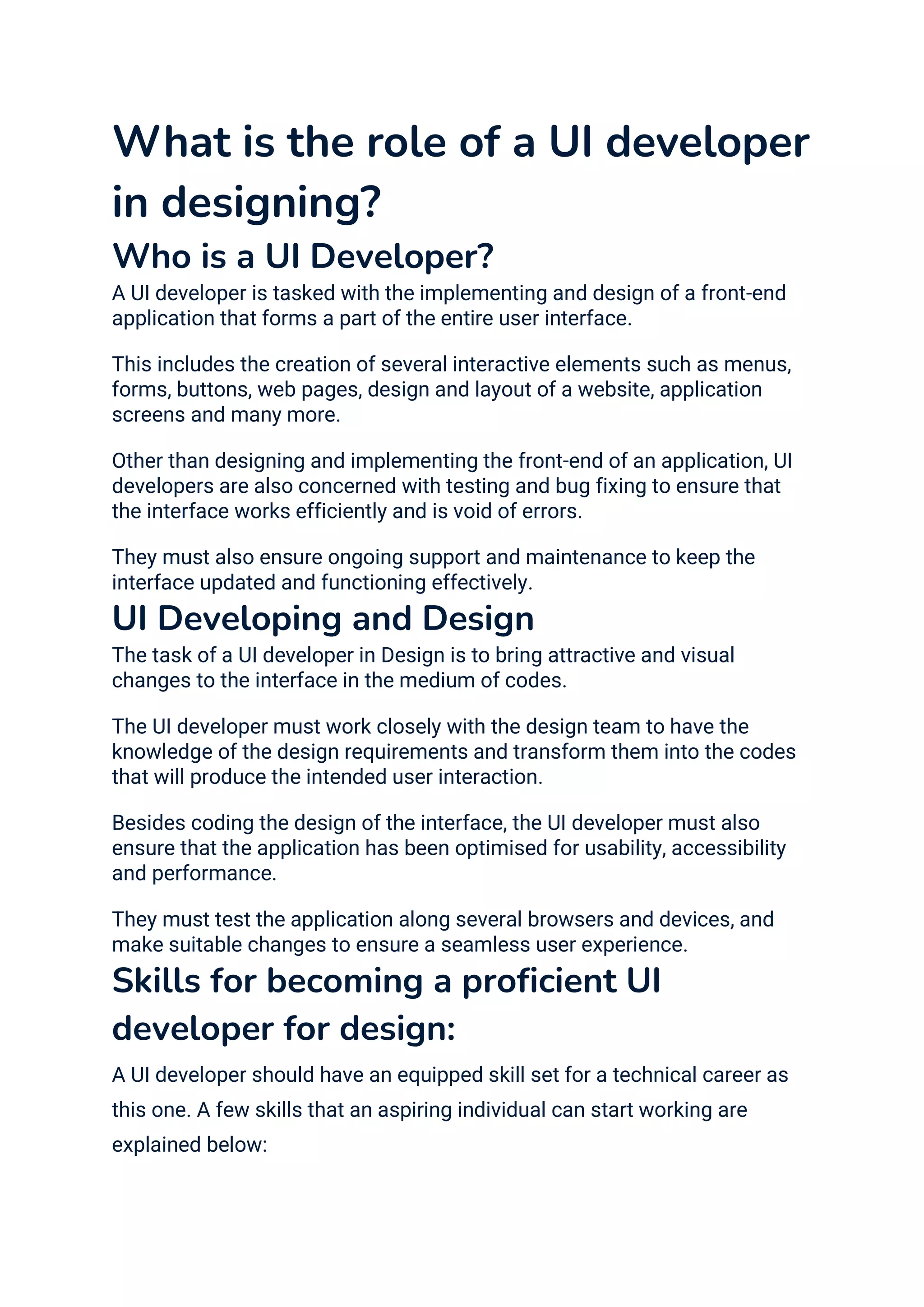What is the role of a UI developer in designing.pdf