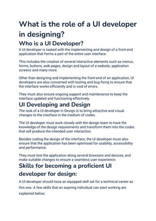 What is the role of a UI developer in designing.pdf