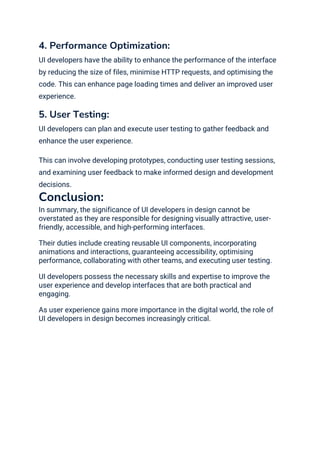 What is the role of a UI developer in designing.pdf