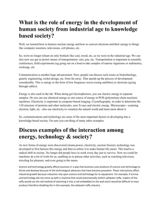 What is the role of energy in the development of human society from industrial age to knowledge ...