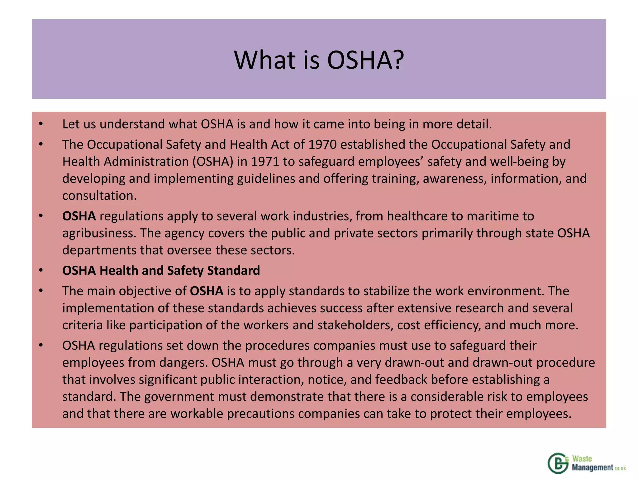 WHAT IS THE ROLE OF OSHA REGULATION IN THE HEALTHCARE INDUSTRY | PPTX