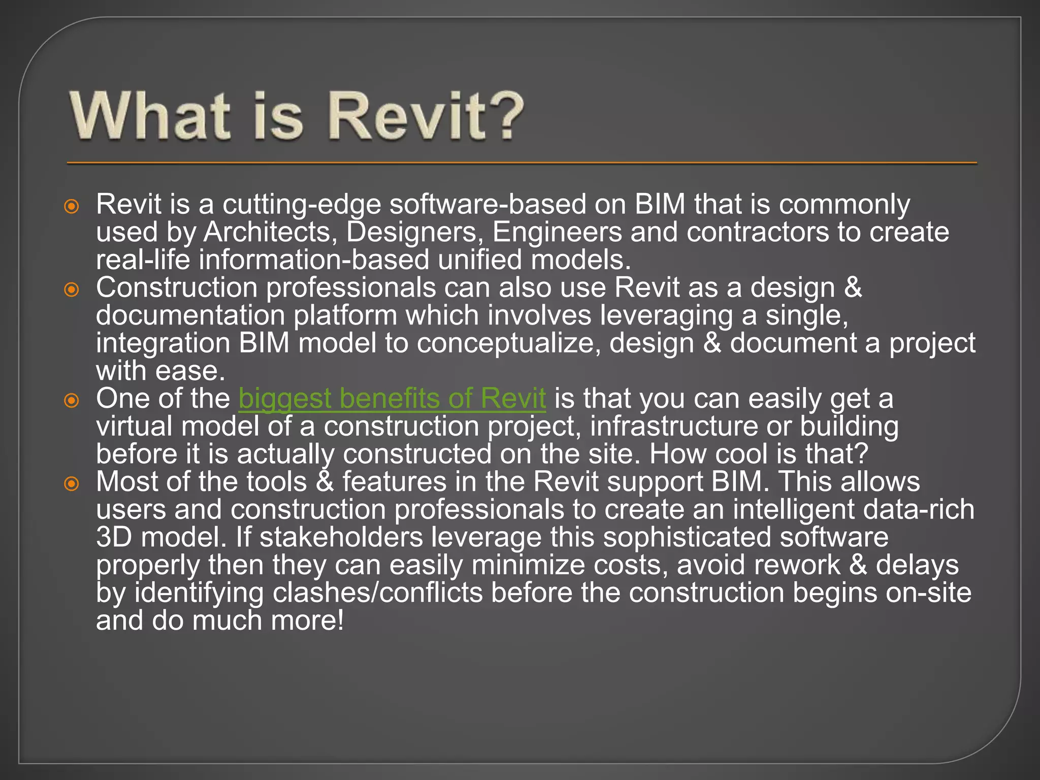 What is the role of revit 3 d modelling in construction | PPT