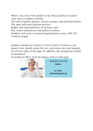 What is the role of the people in the Texas political system Key .docx