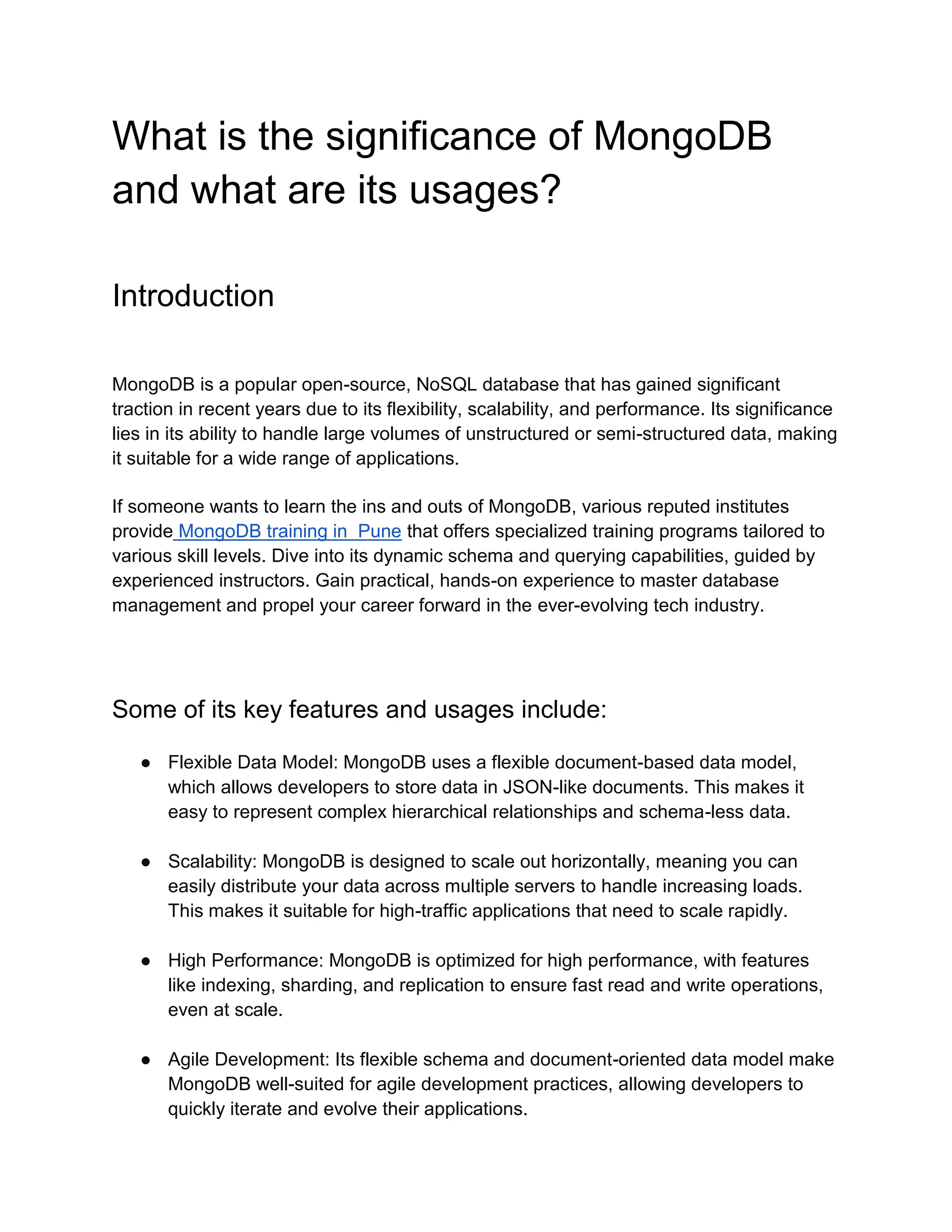 What is the significance of MongoDB and what are its usages.docx