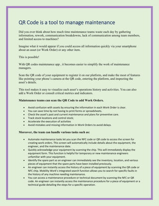 What is the significance of the QR Code Maintenance App for Your ...