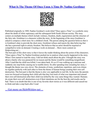 What Is The Theme Of Once Upon A Time By Nadine Gordimer | PDF