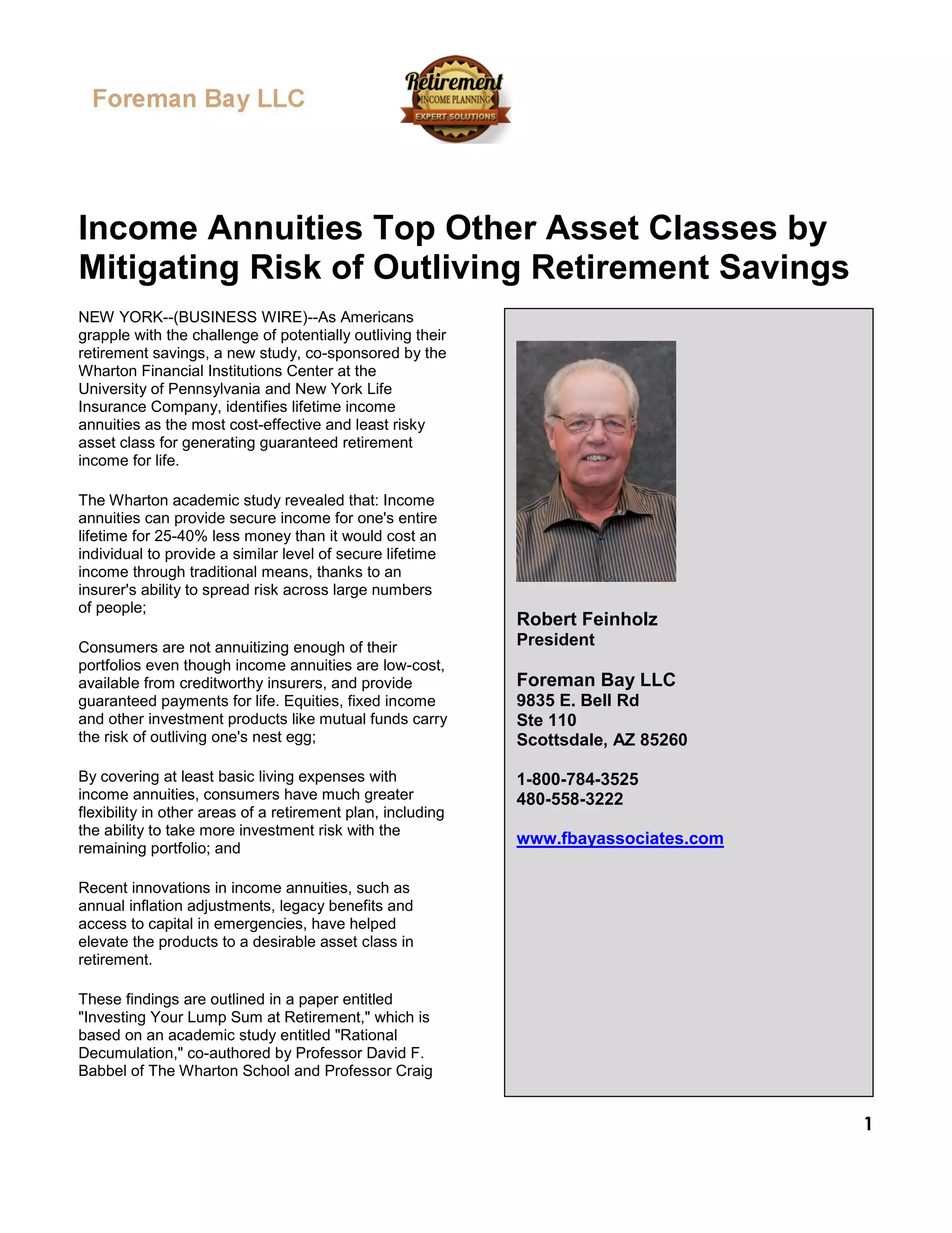 Robert Feinholz: What is the top asset class indentified for retirement ...