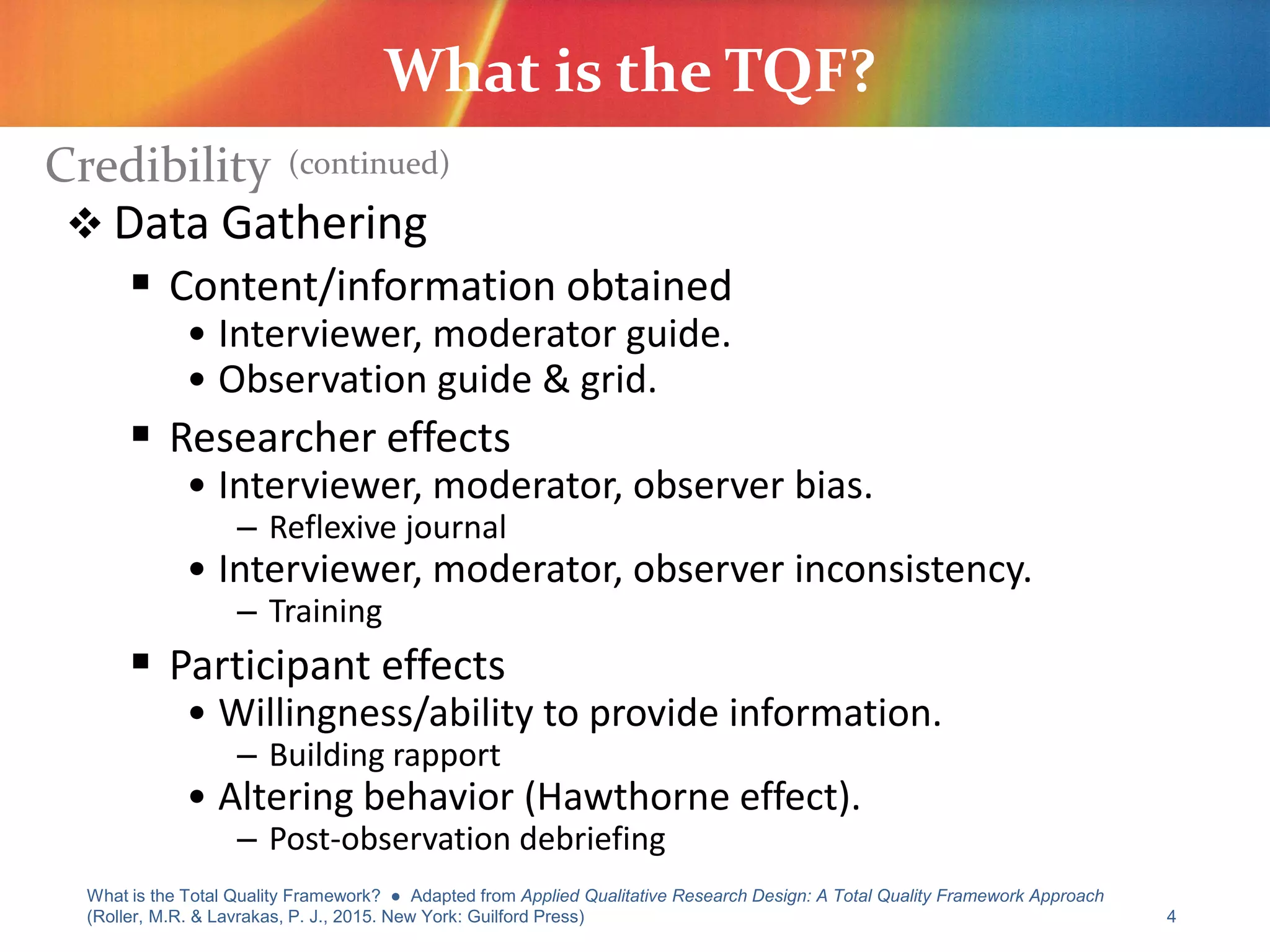 Qualitative Research: What is the Total Quality Framework? | PDF