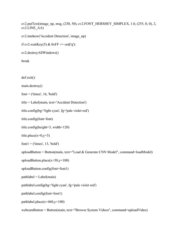 What is the UML Class diagram for accident detection using CNN- i have.pdf