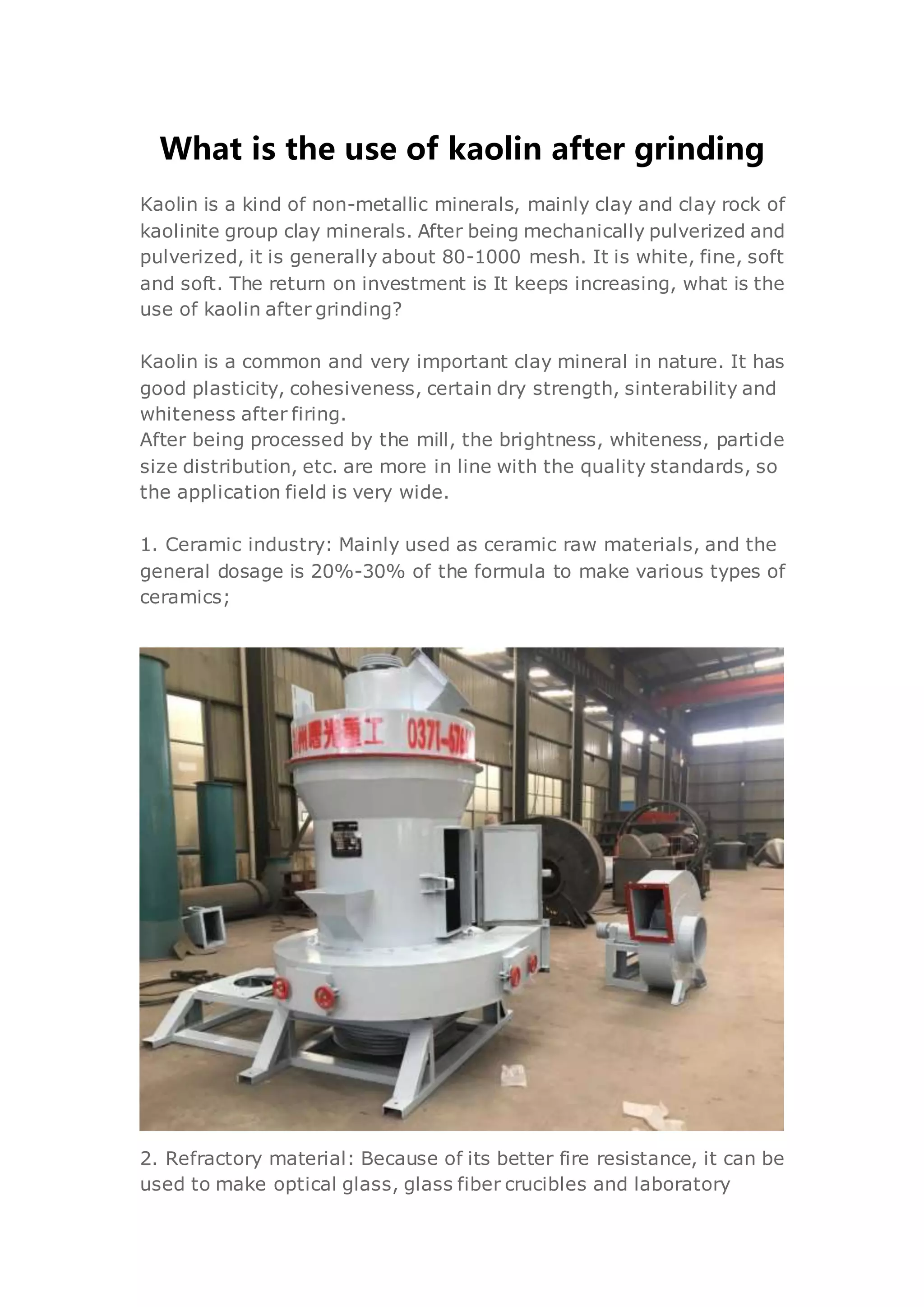 What is the use of kaolin after grinding | DOCX