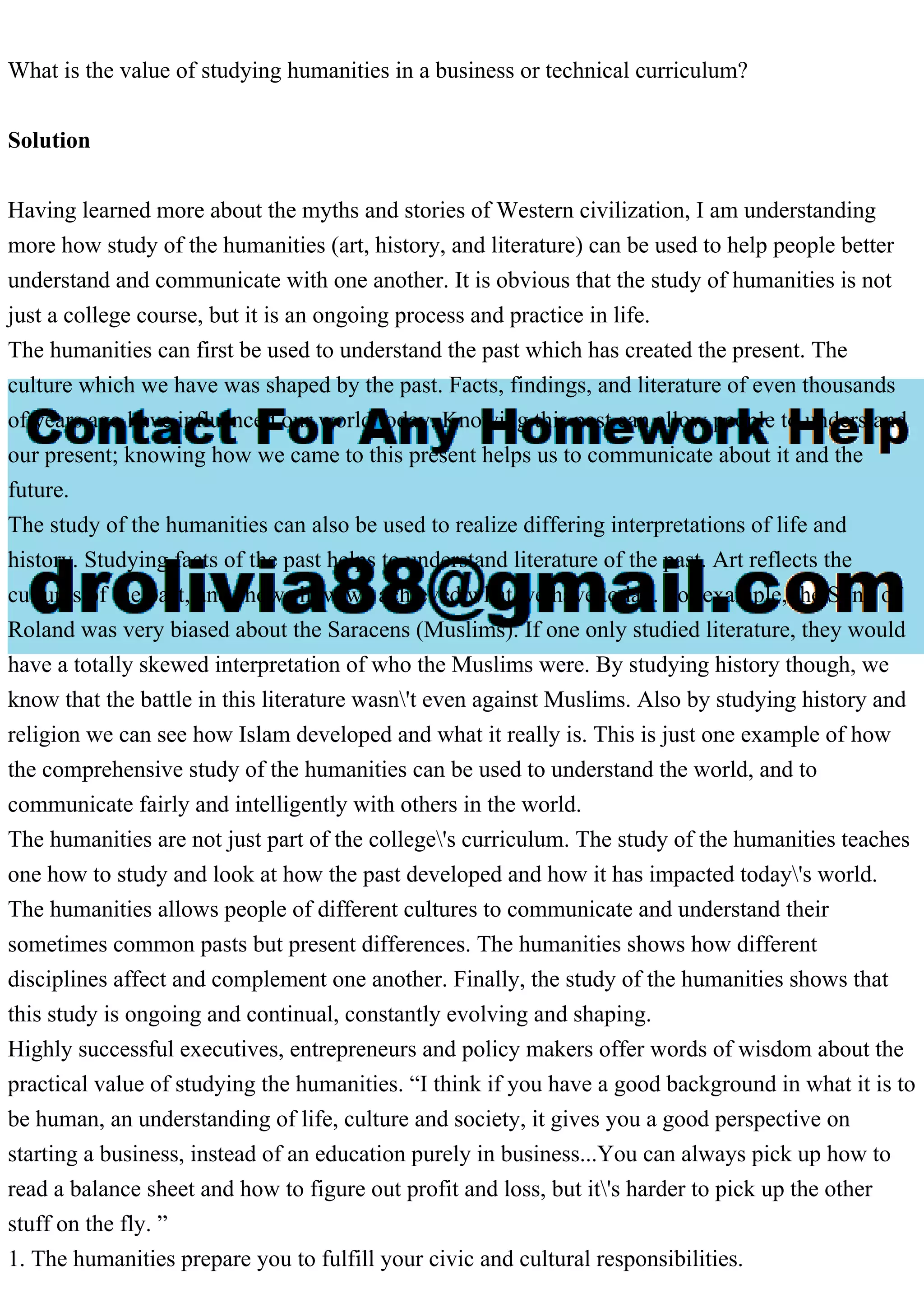 What is the value of studying humanities in a business or technical .pdf