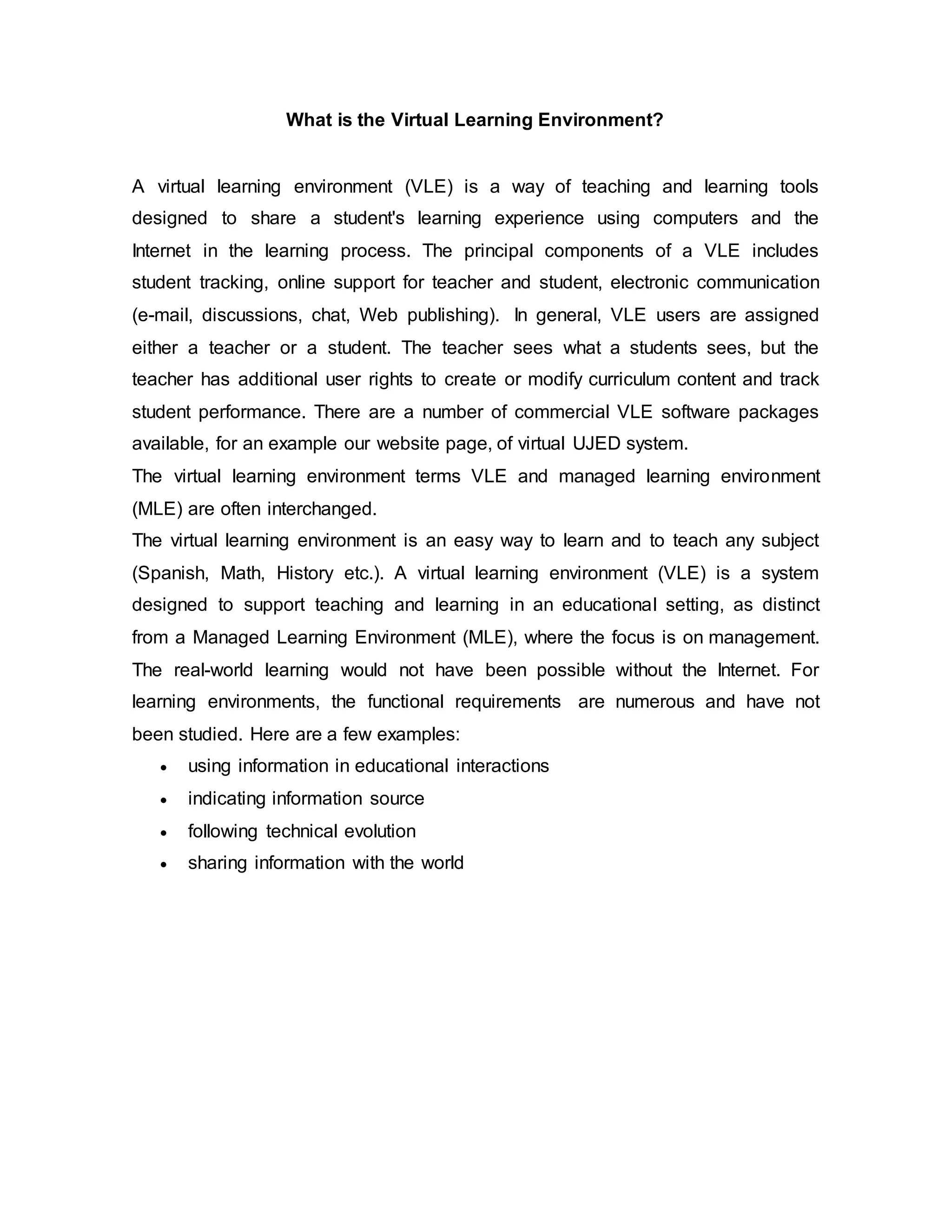 What is the virtual learning environment | PDF