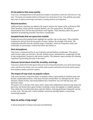 What Is Trap Music: Cultural Impact and Influence of Trap Sounds | PDF
