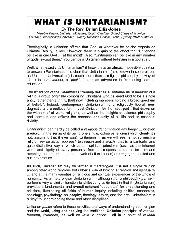 WHAT IS UNITARIANISM? | DOC
