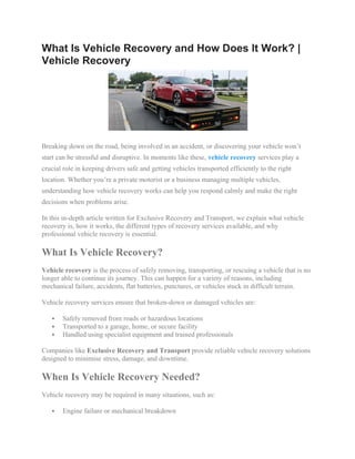 What Is Vehicle Recovery and How Does It Work. | PDF