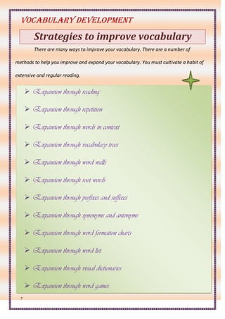 Vocabulary Development Approaches Chart