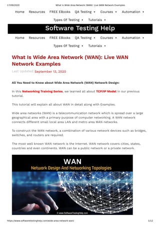 What Is Wide Area Network (WAN): Live WAN Network Examples : Notes | PDF