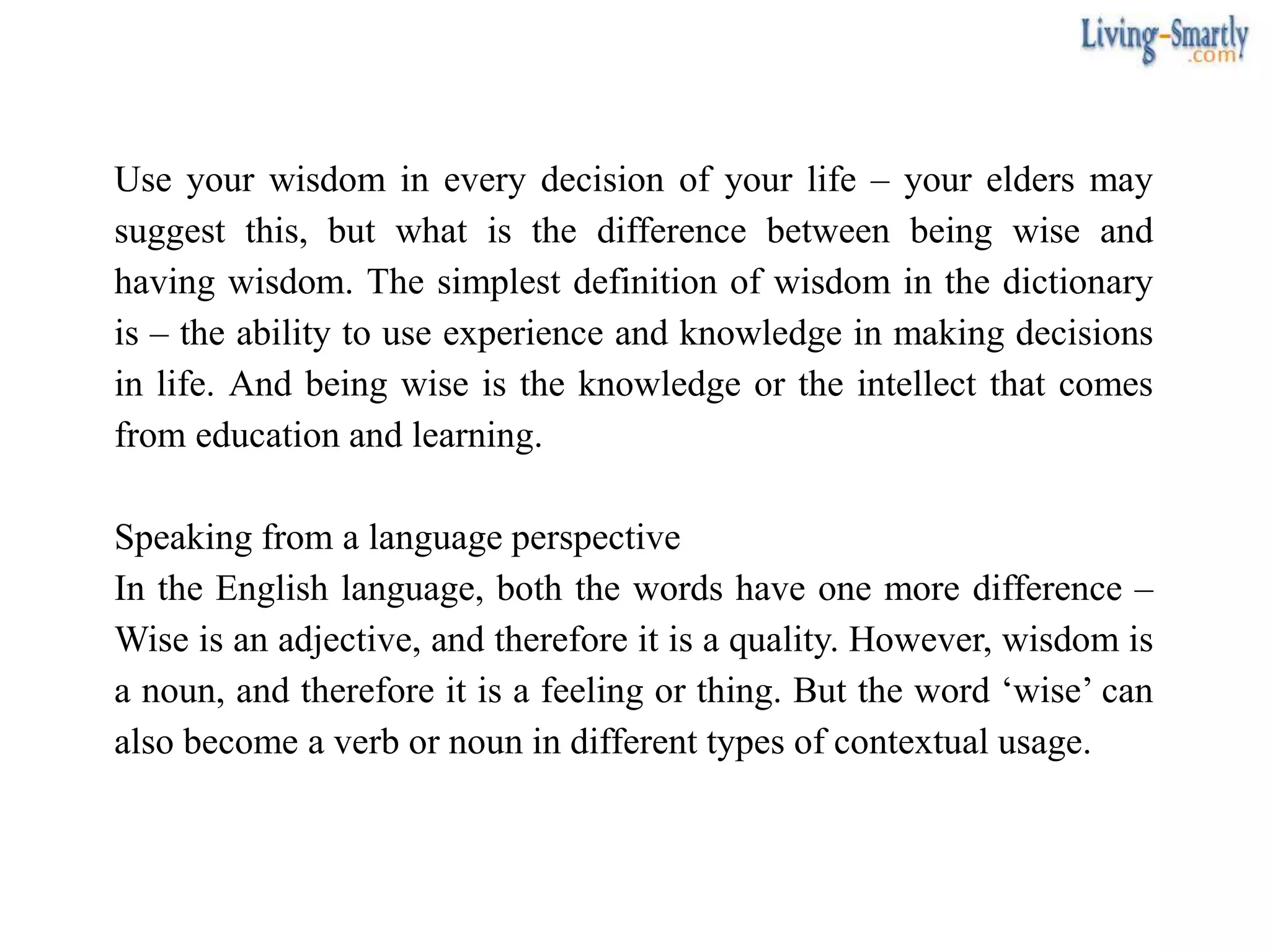 What is Wisdom? Or Being Wise! | PPTX