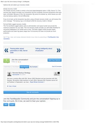 What is your sql server backup strategy tech_republic | PDF