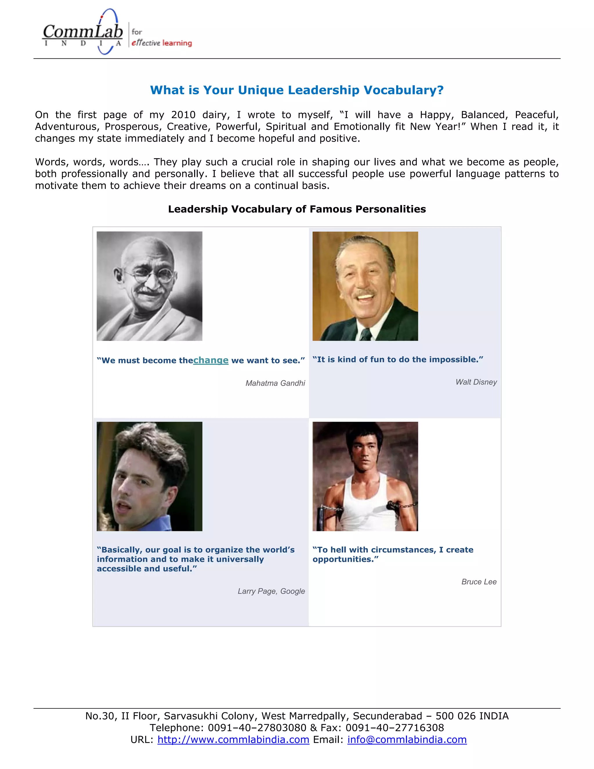 What is your unique leadership vocabulary? | PDF
