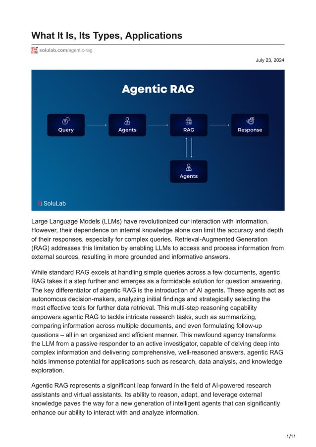 Agentic RAG: What It Is, Its Types, Applications And Implementationpdf | PDF