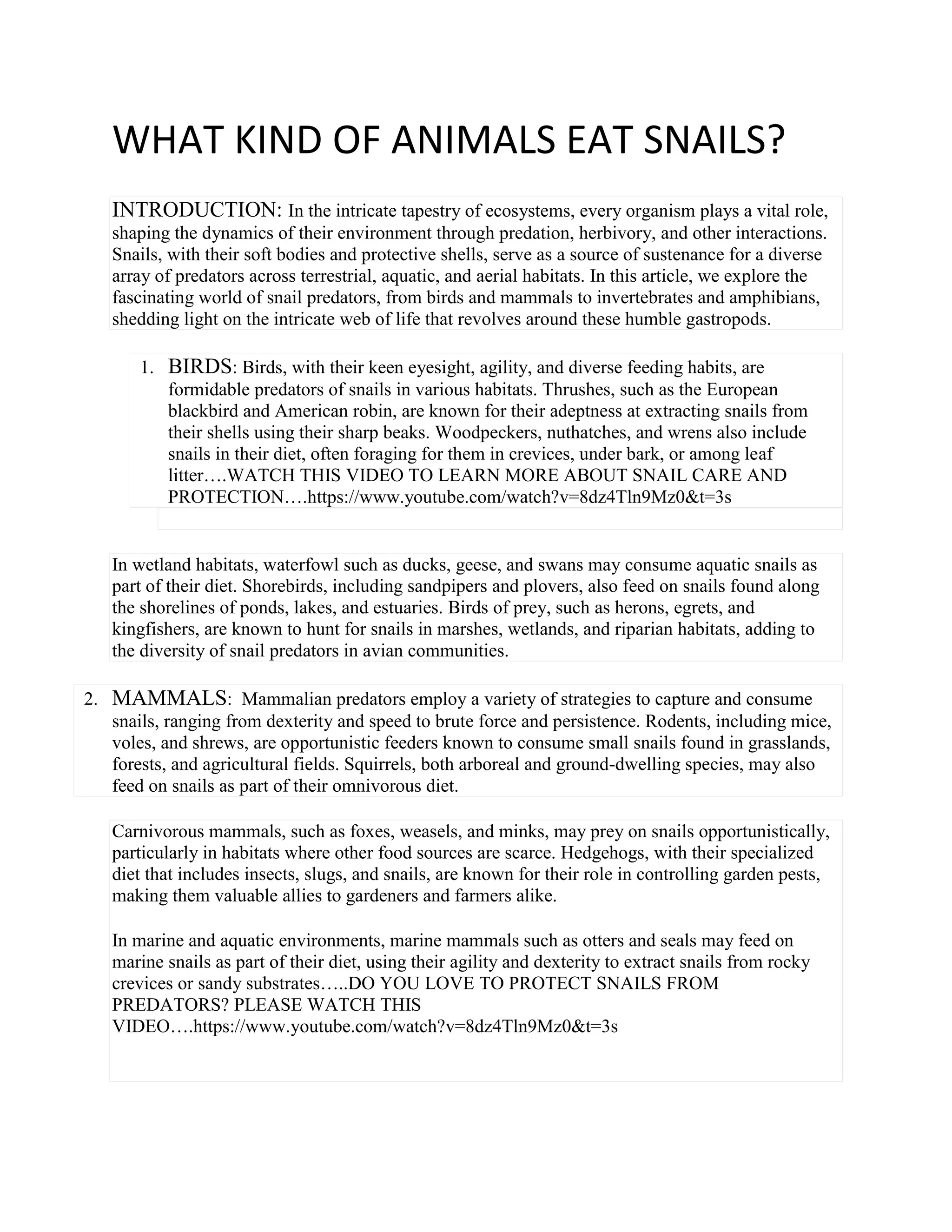 WHAT KIND OF ANIMALS EAT SNAILS.WHY ARE THEY PREY TO THEM?docx | DOCX