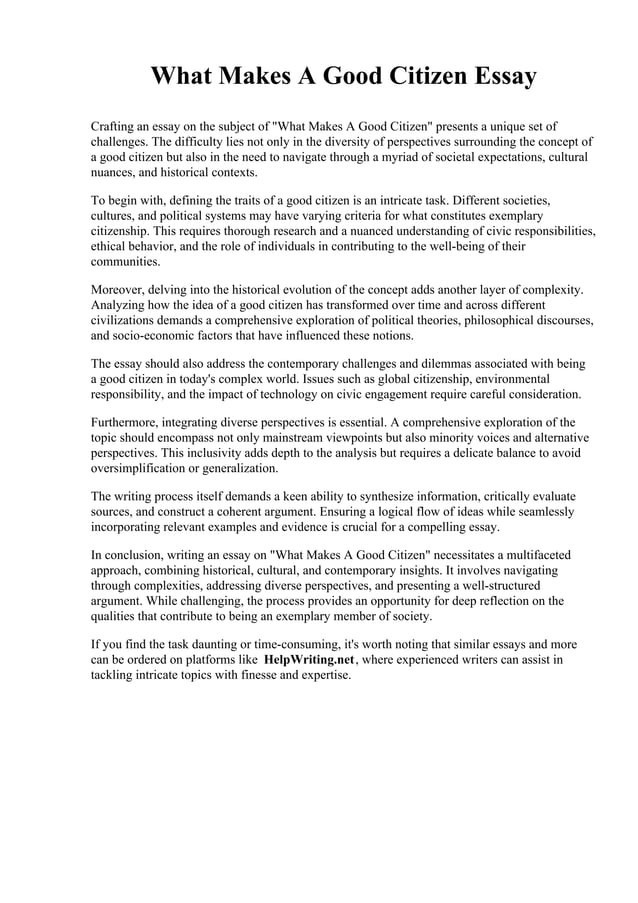 What Makes A Good Citizen Essay. Benedictine University | PDF