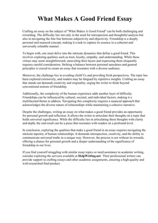 What Makes A Good Friend Essay. Aston American University | PDF