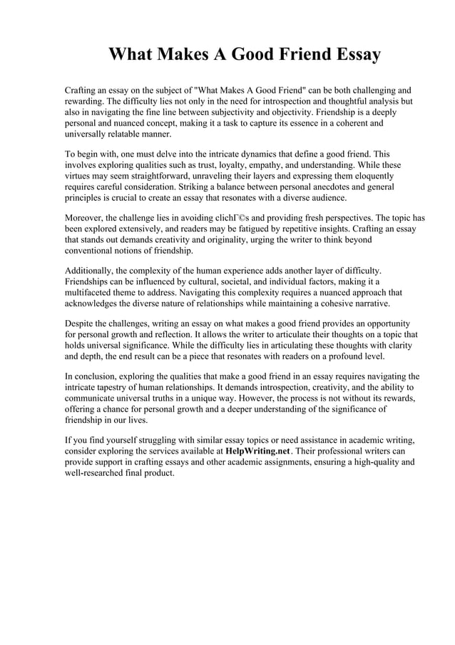 What Makes A Good Friend Essay. Aston American University | PDF