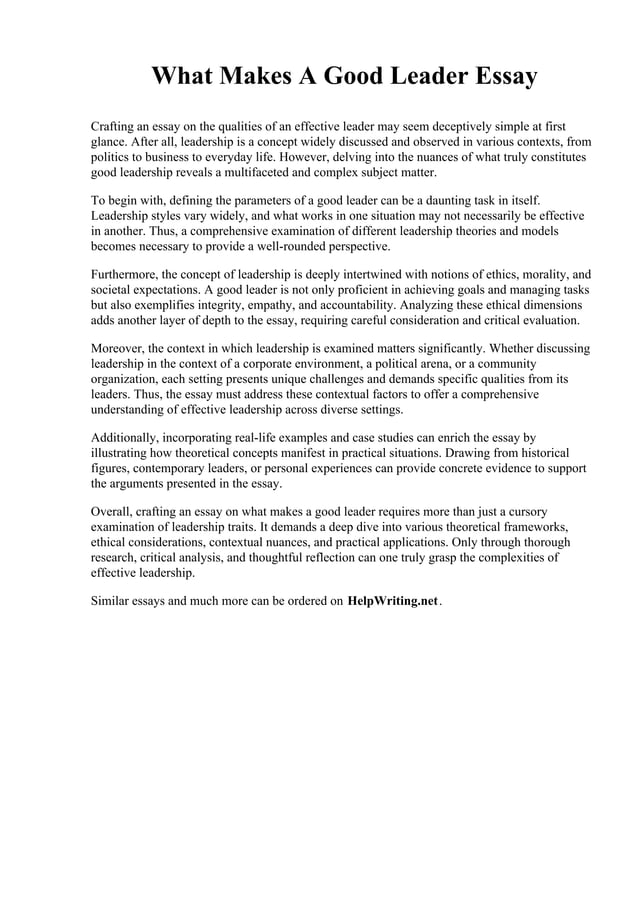 What Makes A Good Leader Essay. Geneva College | PDF