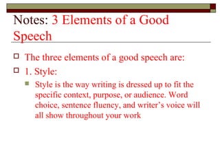 What Makes a Good Speech Lesson by Noble Newman | PPT