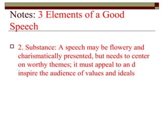 What Makes a Good Speech Lesson by Noble Newman | PPT