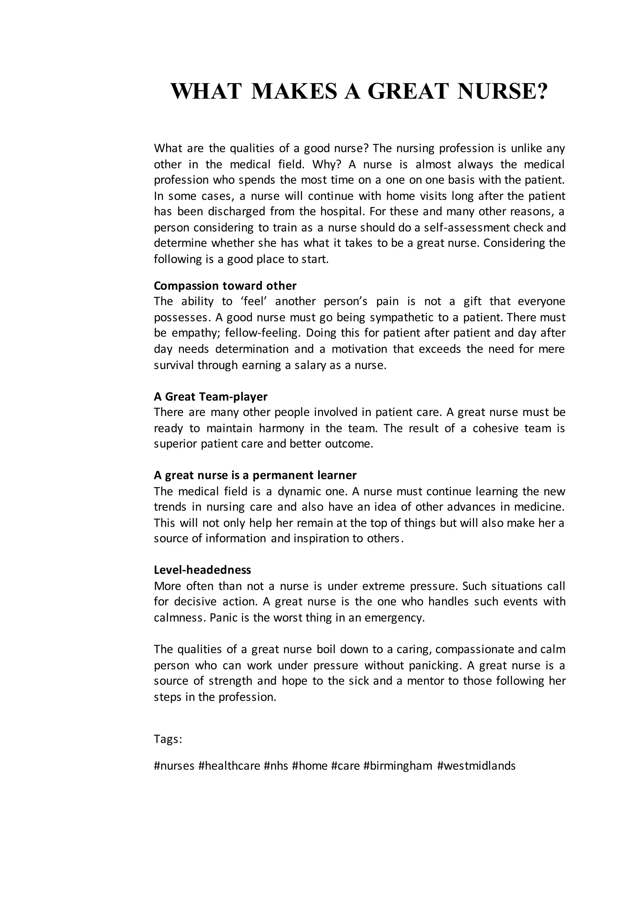 What makes a great Nurse | DOCX