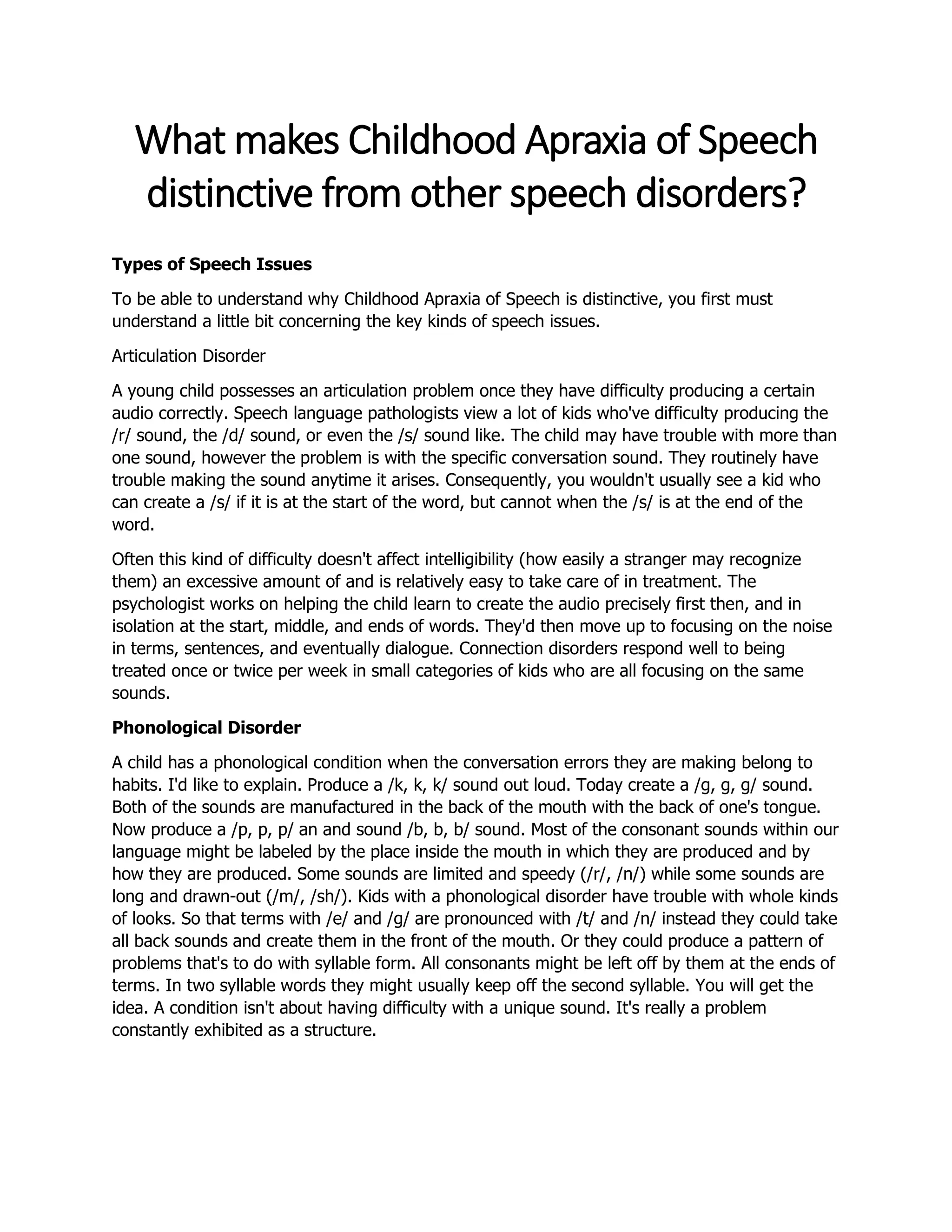 What makes Childhood Apraxia of Speech distinctive from other speech ...