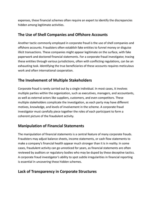 What Makes Corporate Fraud Investigations Challenging: Dealing with ...