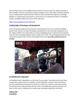 What Makes Goodfellas Studio the Preferred Choice for Ad Film Production in Mumbai | PDF