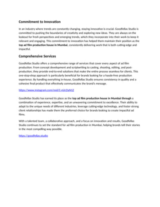 What Makes Goodfellas Studio the Preferred Choice for Ad Film Production in Mumbai | PDF