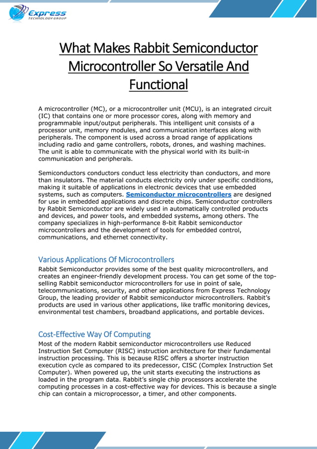 What Makes Rabbit Semiconductor Microcontroller So Versatile And Functional | PDF