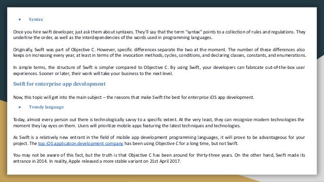 What makes swift the best for i os enterprise app development | PPT