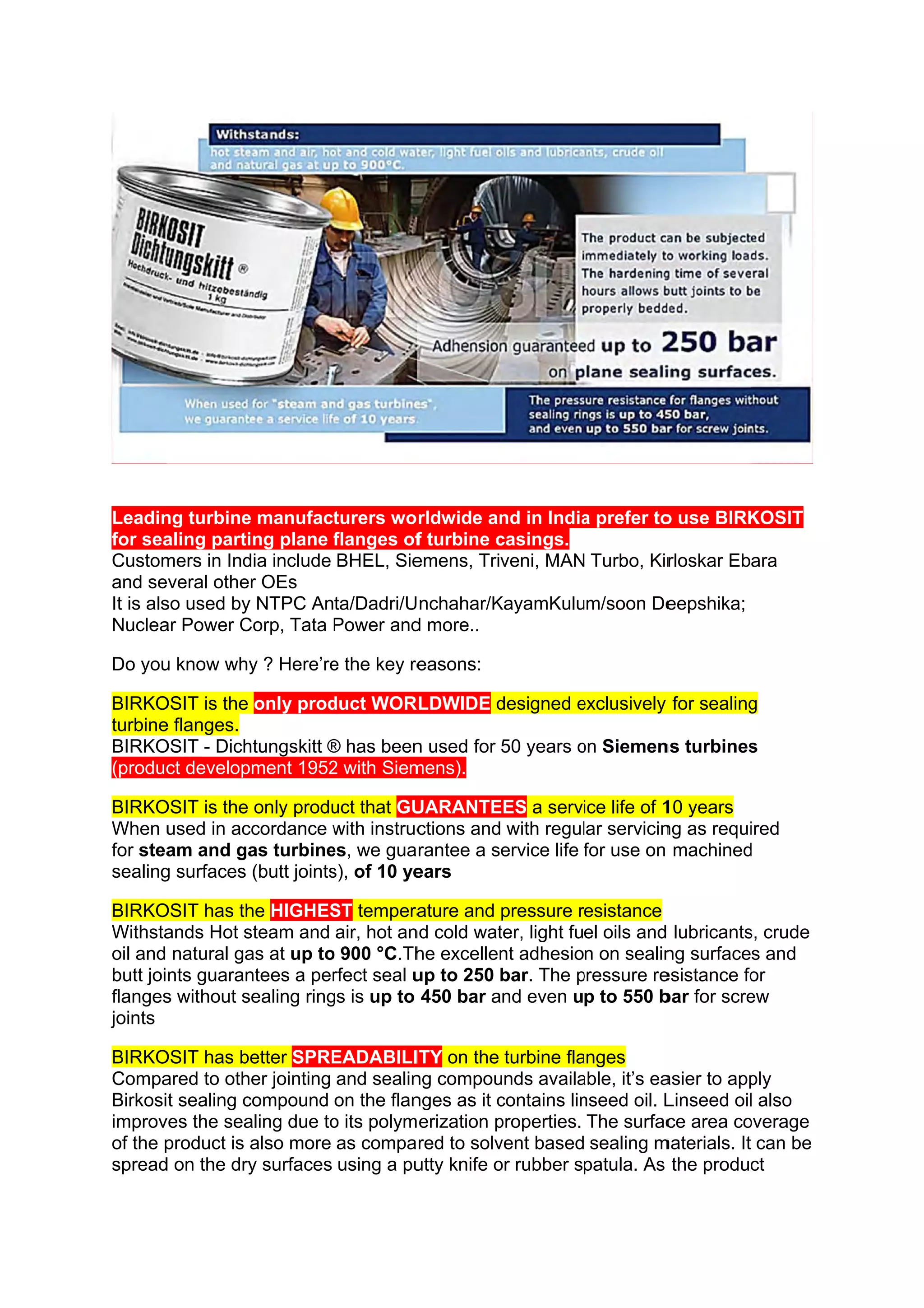 Why OEMc choose Birkosit for their Turbine Sealing Needs ! | PDF