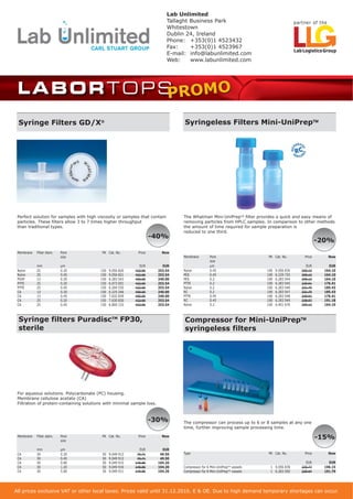 GE Healthcare / Whatman Filtration Brochure Special Offers | PDF