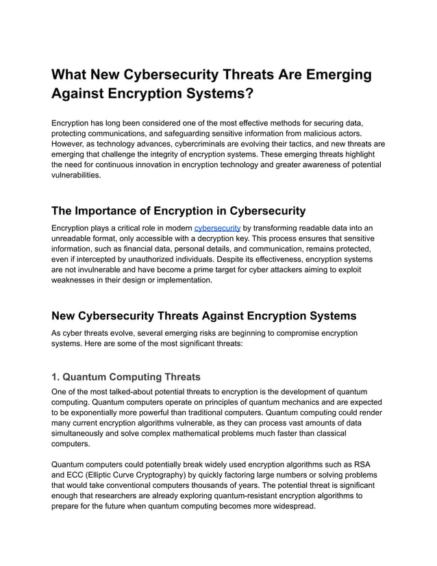 What New Cybersecurity Threats Are Emerging Against Encryption Systems ...
