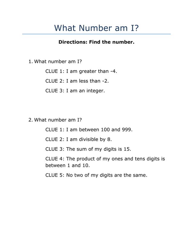 What number am i | PDF