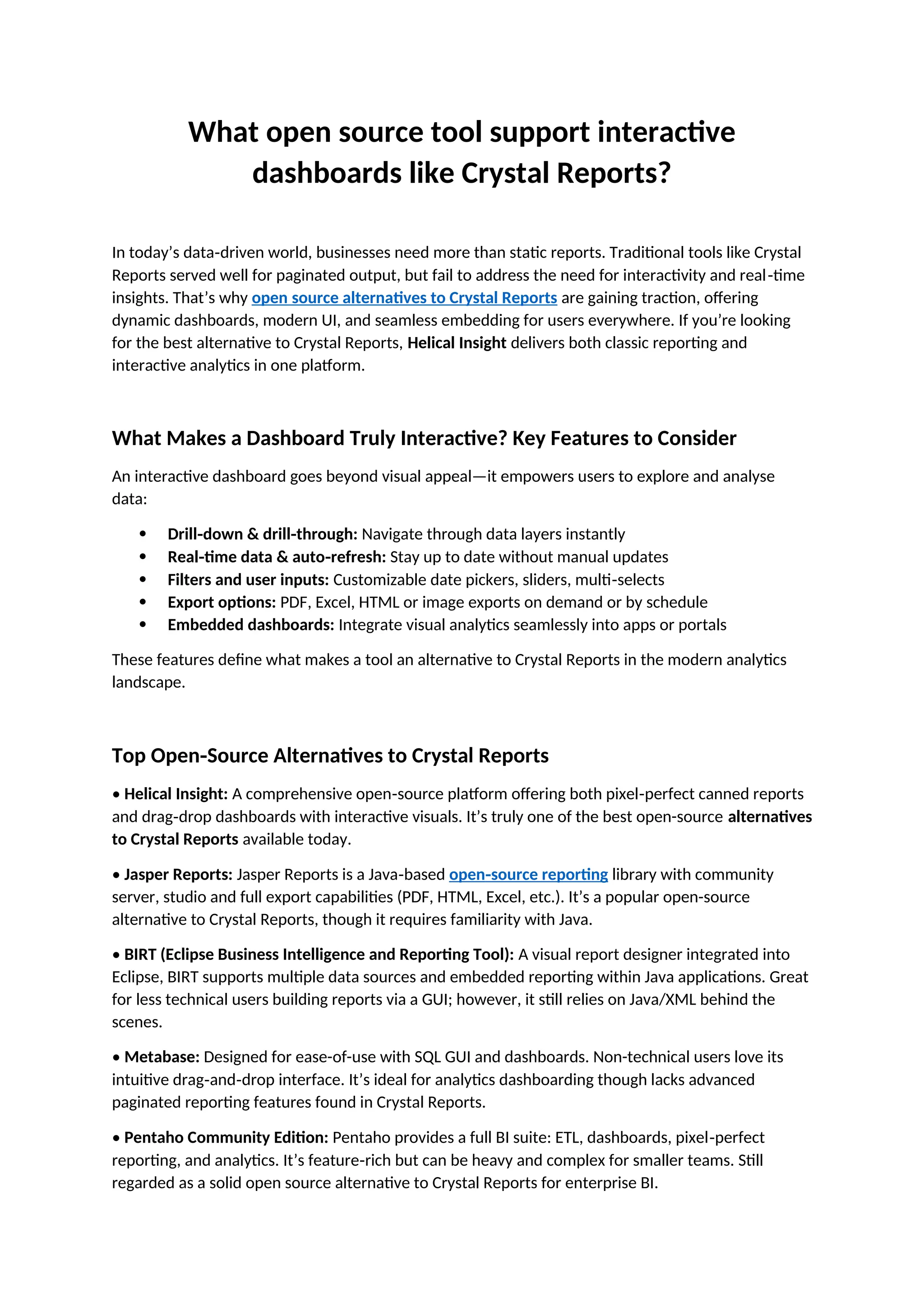 What open-source tools support interactive dashboards like Crystal ...