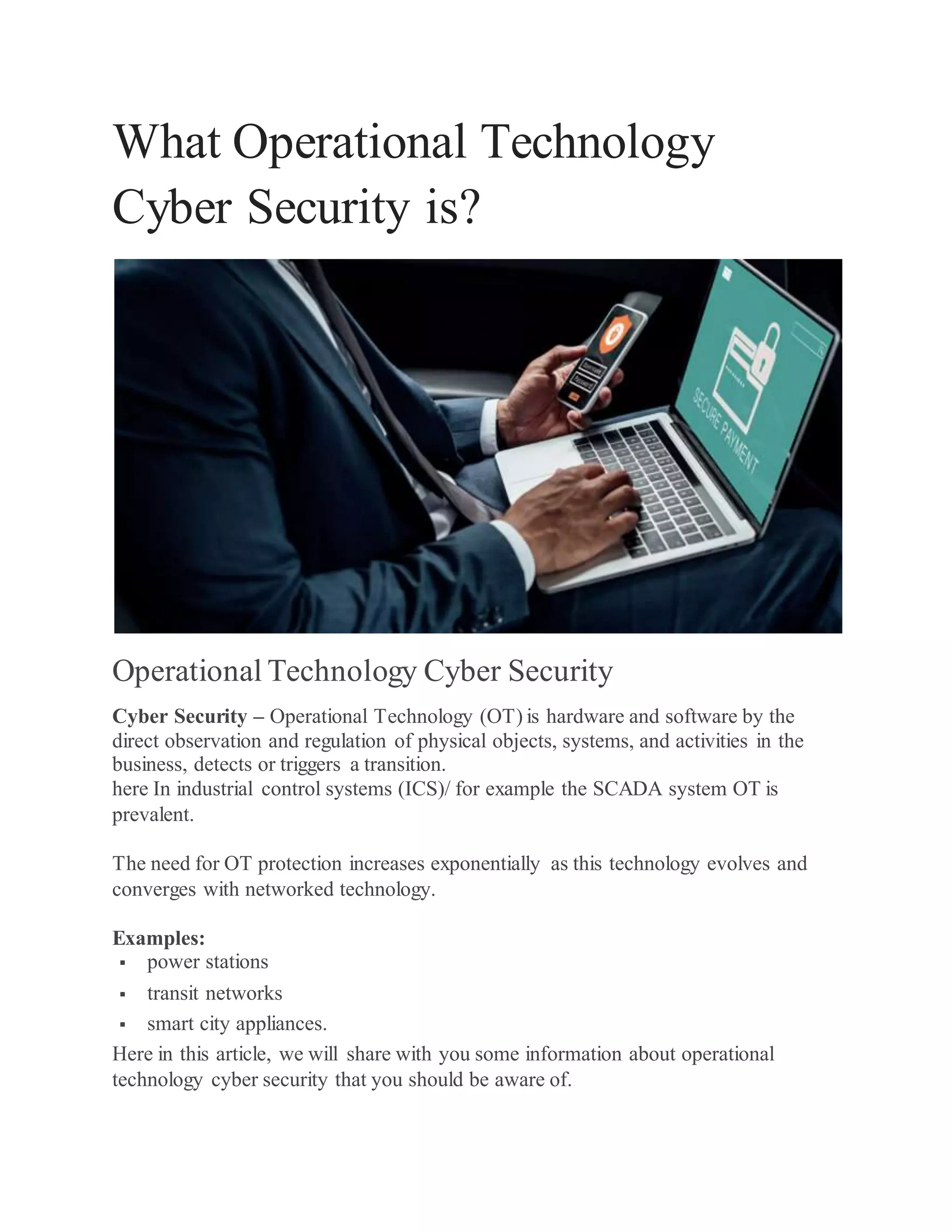 What operational technology cyber security is? | PDF