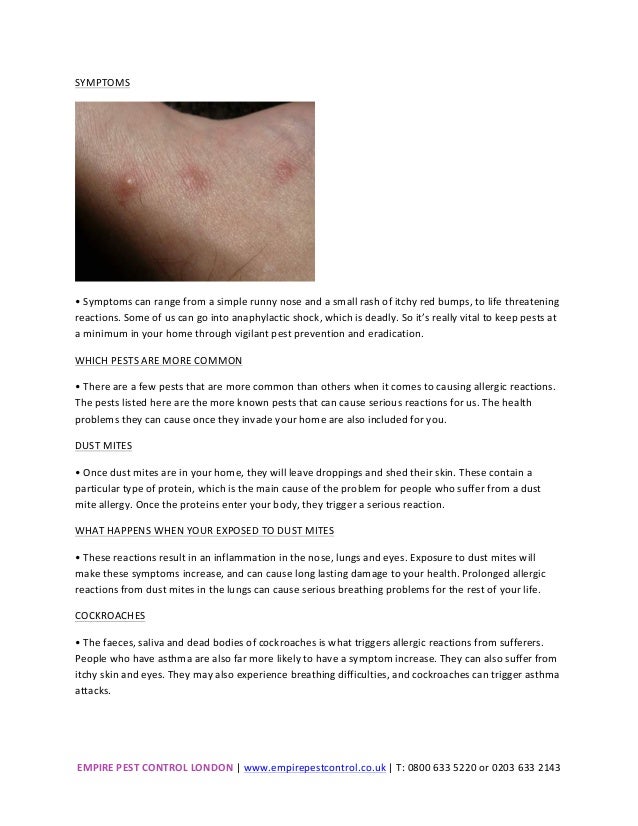 What pests can cause allergic reactions